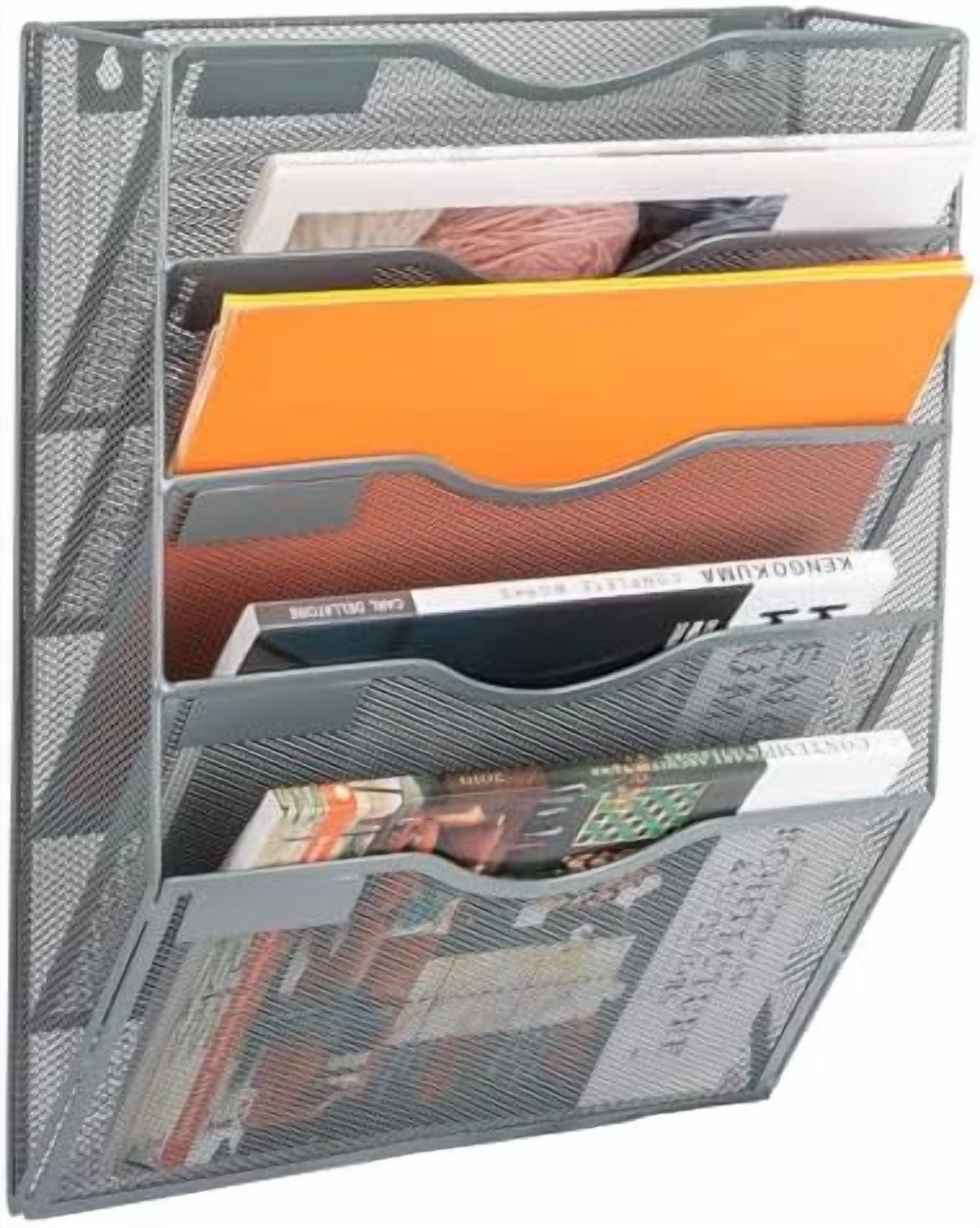 5 Pocket Mesh Hanging Wall File Organizer, Wall Mounted Mail Paper ...