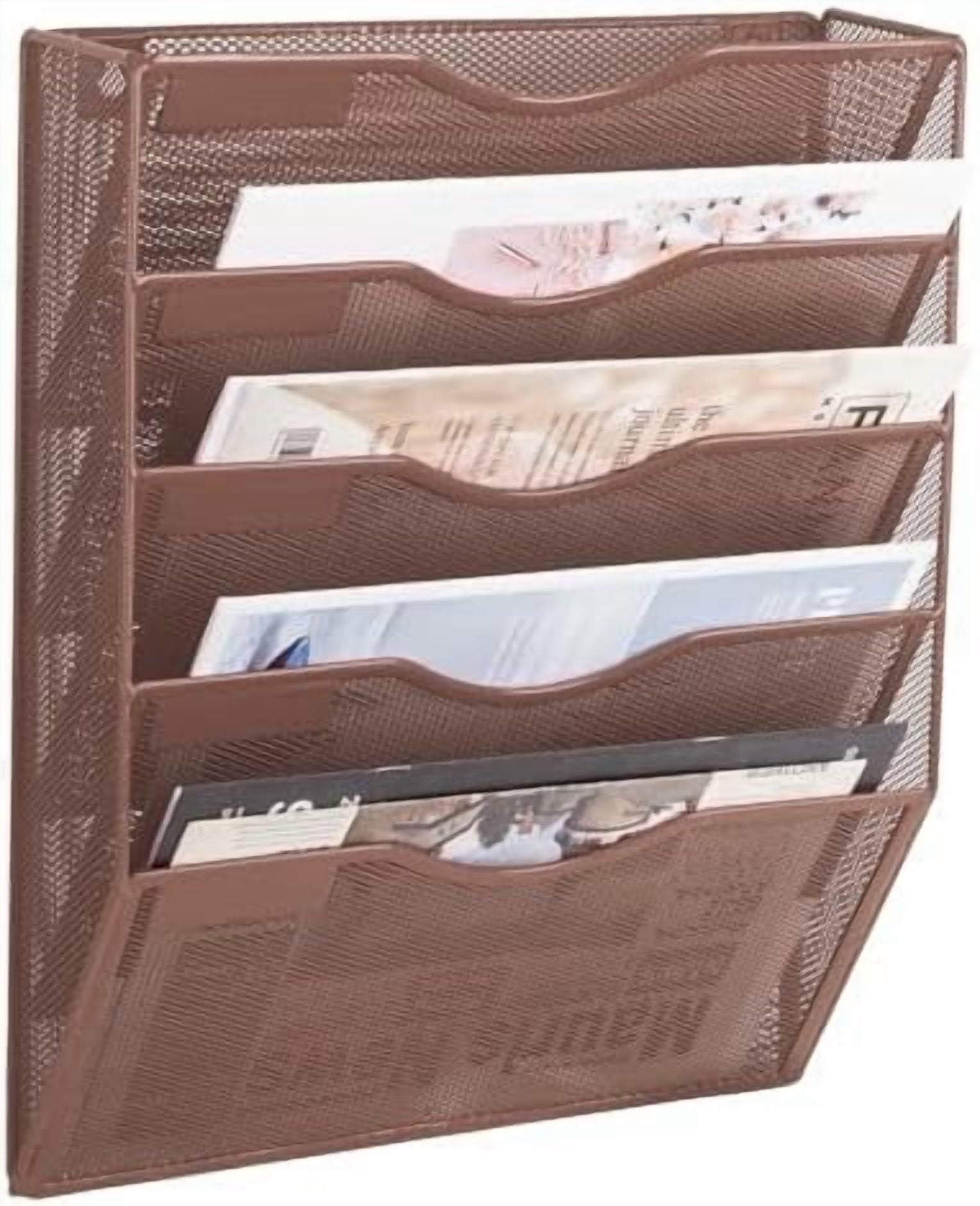 5 Pocket Mesh Hanging Wall File Organizer, Wall Mounted Mail Paper ...