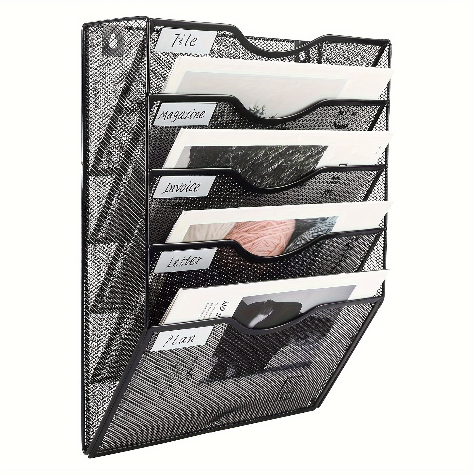 5 Pocket Mesh Hanging Wall File Organizer Wall Mounted Mail Paper ...