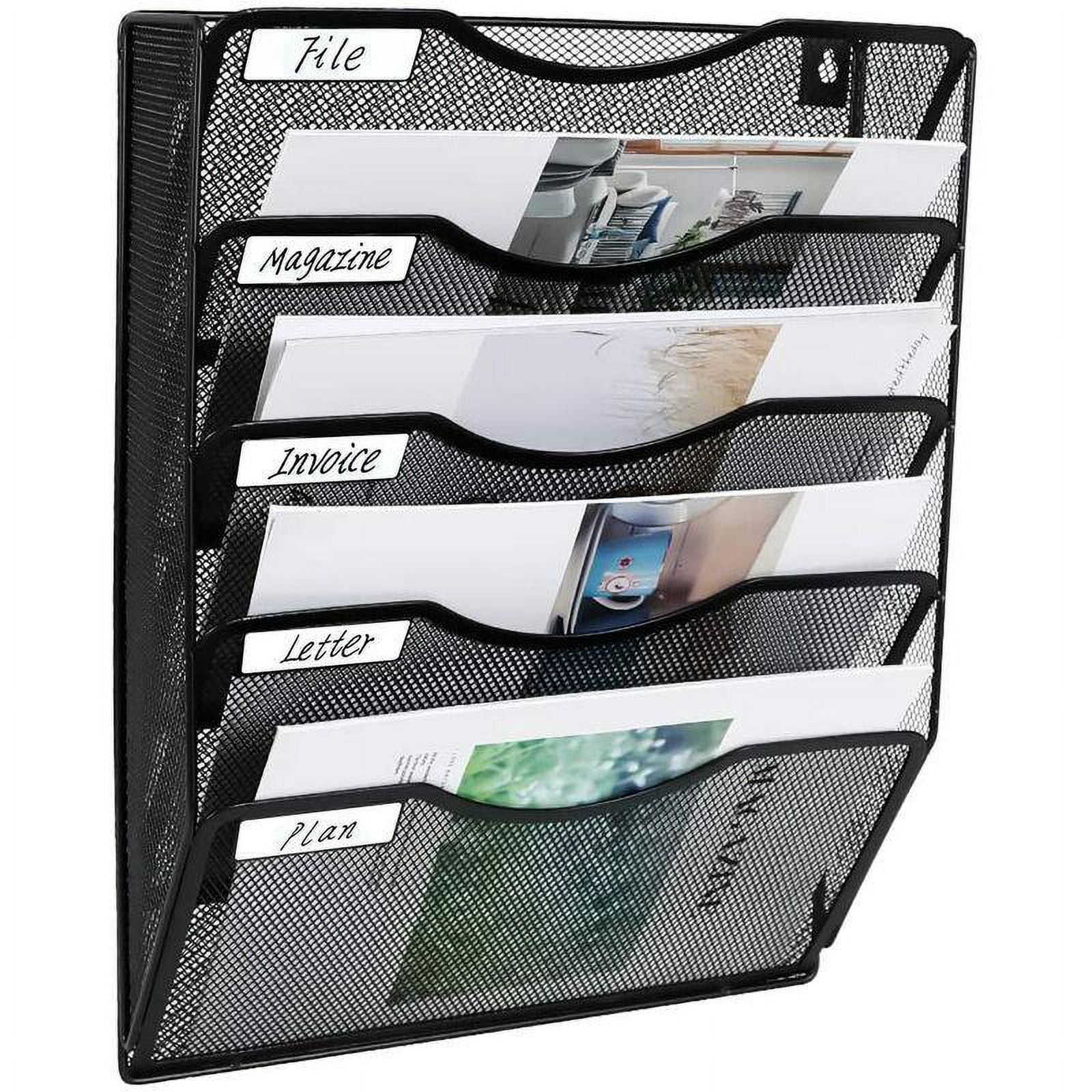 5 Pocket Mesh Wall File Shelves Office Hanging Folder Magazine Shelves ...