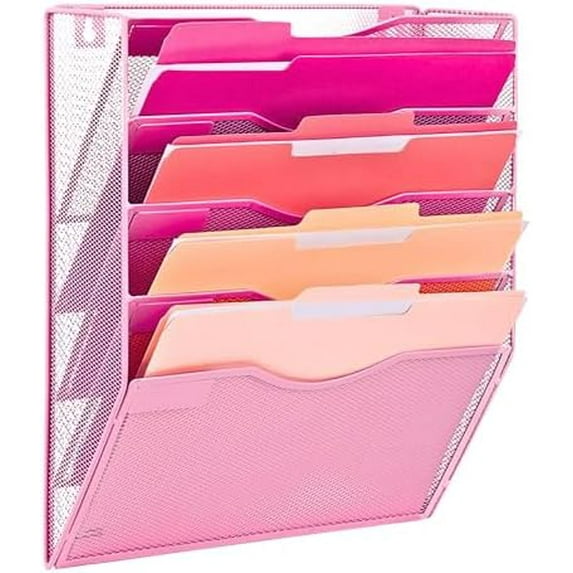 5 Pocket Wall File Holder Organizer, Mesh Hanging Wall Mounted Document ...