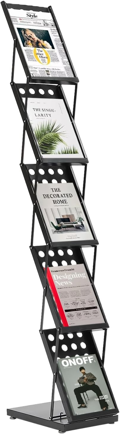 5 Pockets Folding Magazine Rack Foldable Magazine Display Racks Floor ...