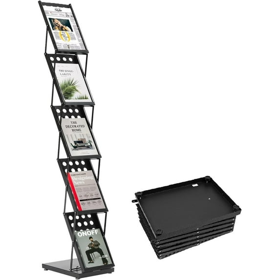 5 Pockets Folding Magazine Rack Foldable Magazine Display Racks Floor ...