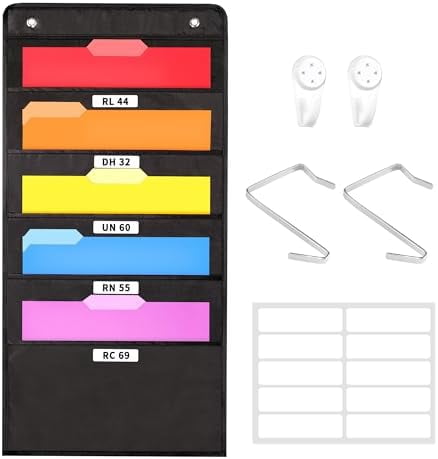 5 Pockets Hanging Wall File Organizer, Black Storage Pocket Chart for ...
