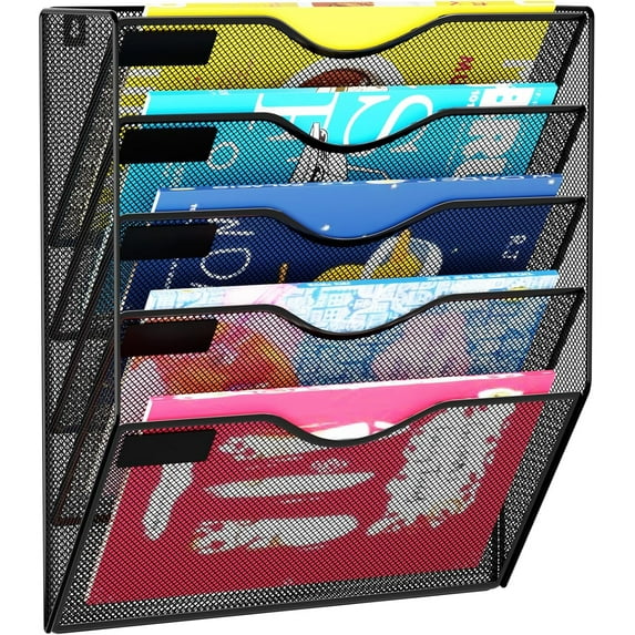 5 Pockets Hanging Wall File Organizer Mail Holder, Mounted Paper ...