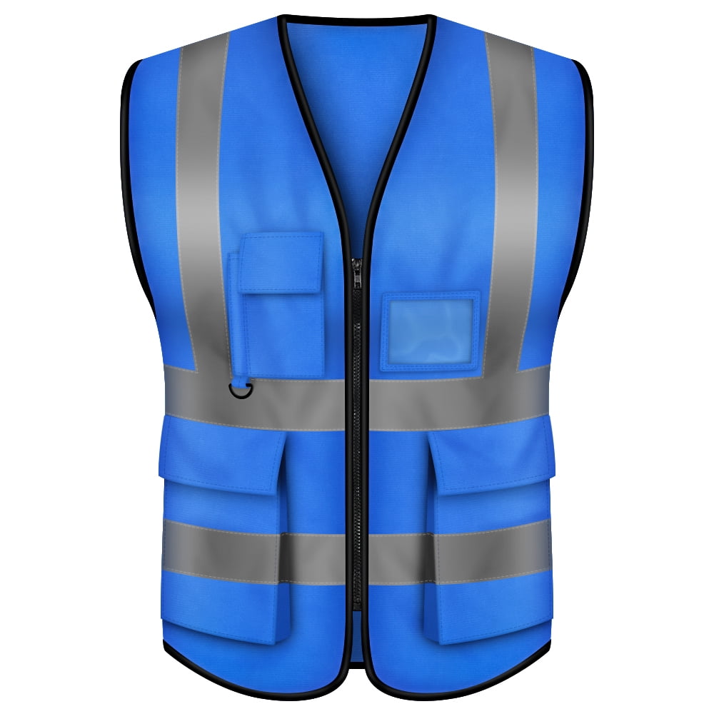 5 Pockets High Visibility Zipper Front Safety Vest, Uniform Vest-Blue-L ...