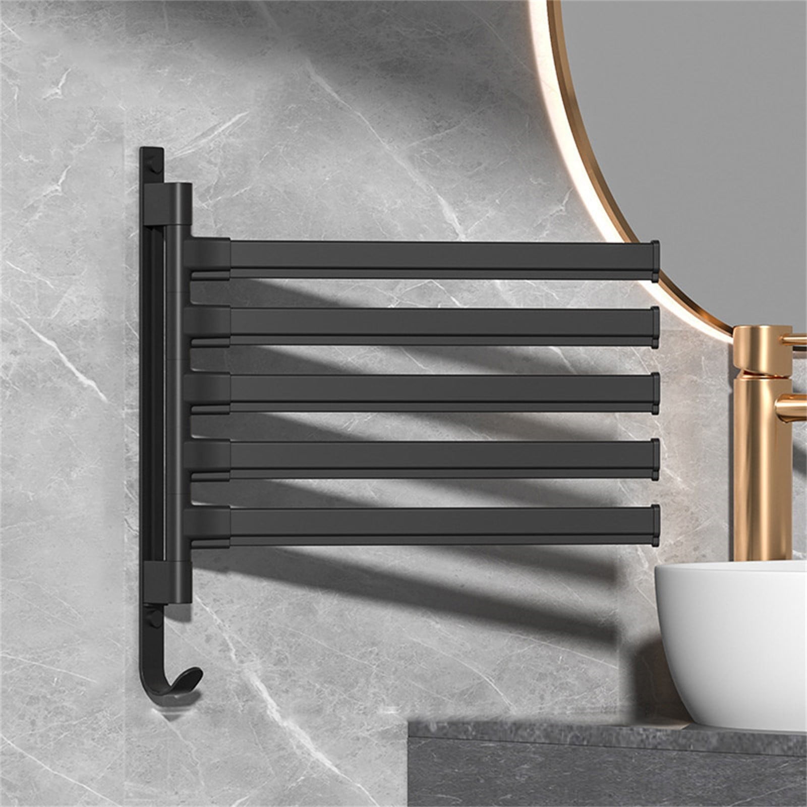 (5 Poles) Non-Perforated Towel Rack, Rotatable Movable Towel Pole A ...