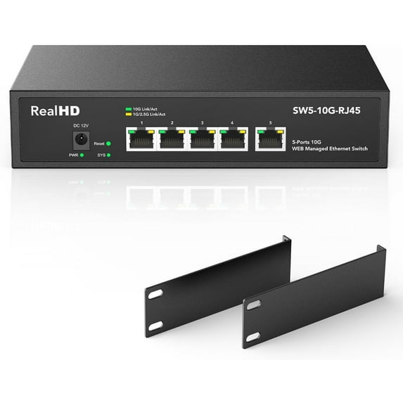 5 Port 10Gb RJ45 Web Managed Ethernet Network Switch, 5 x 10 Gigabit ...