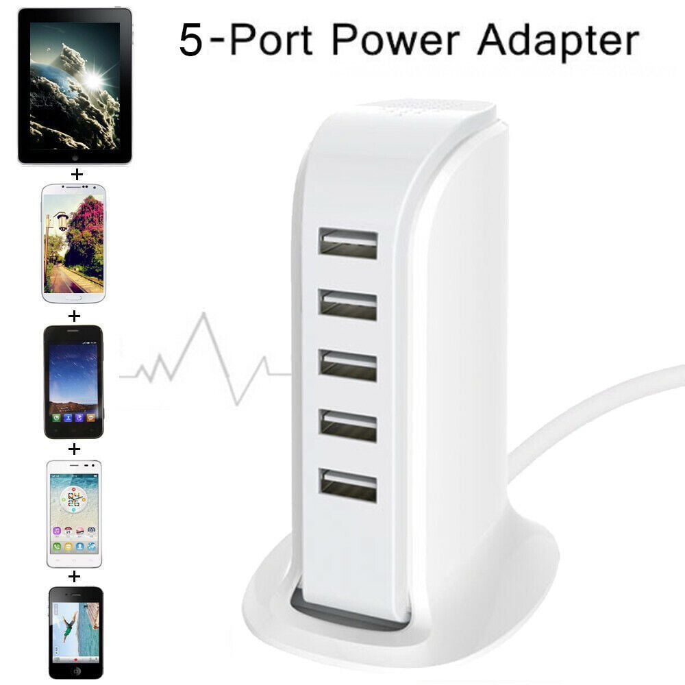 5 Port Multi USB Charger Station Desktop Fast Charging Hub Tower ...
