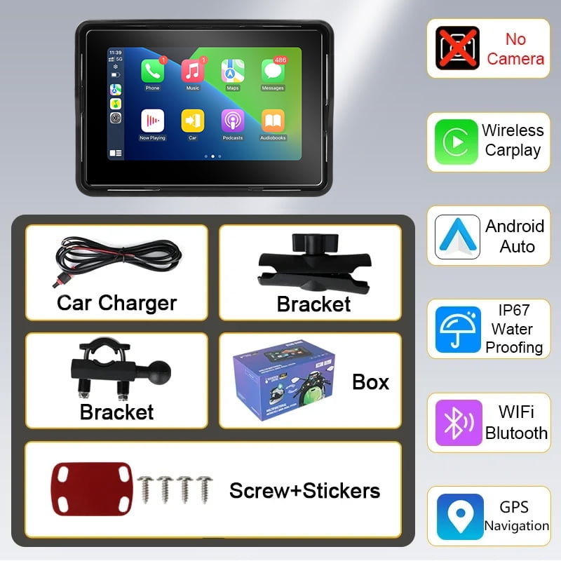 5" Portable Motorcycle DVR Wireless Apple Carplay Android Auto Display ...