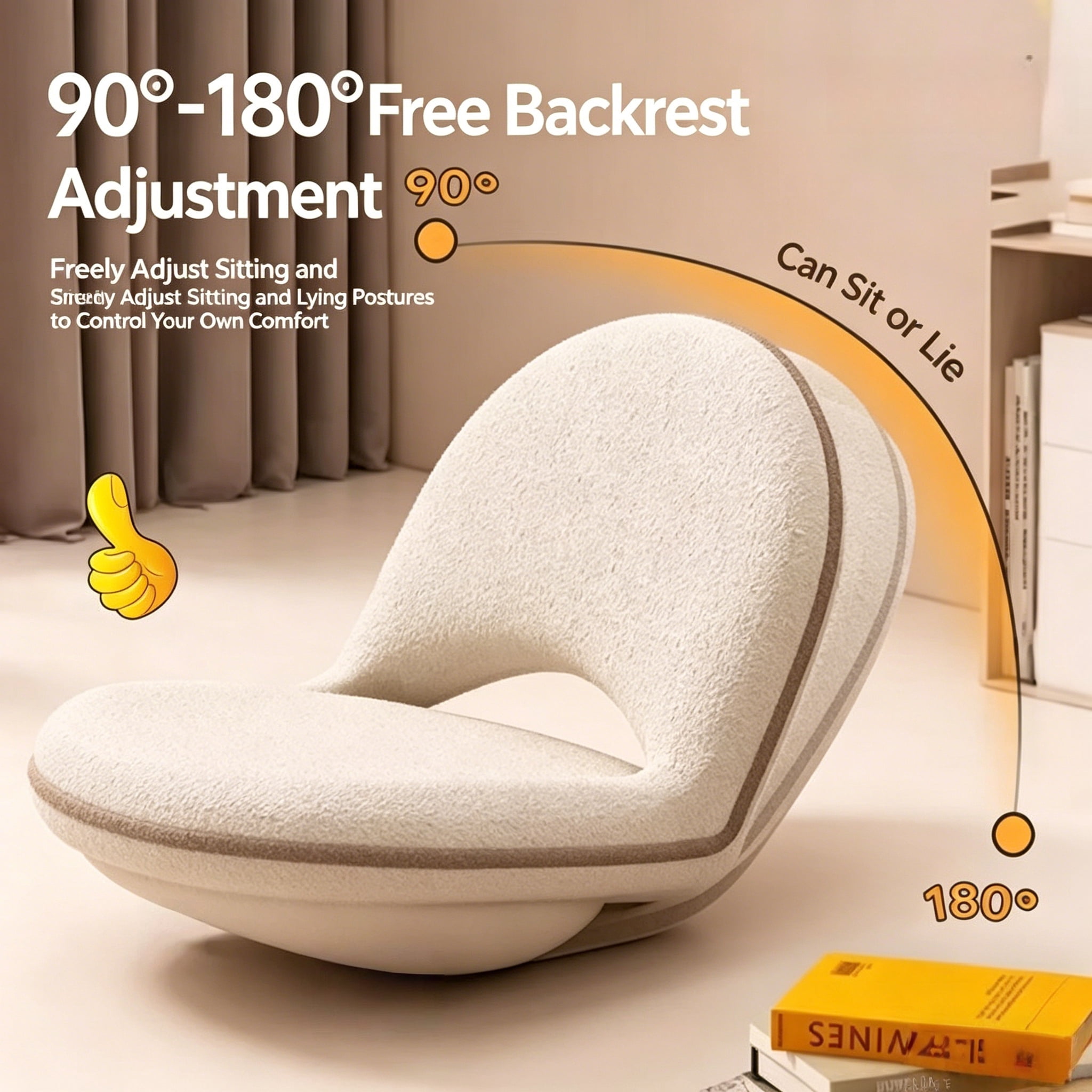 5-Position Adjustable Folding Floor Chair, Padded Lazy Sofa with Back ...