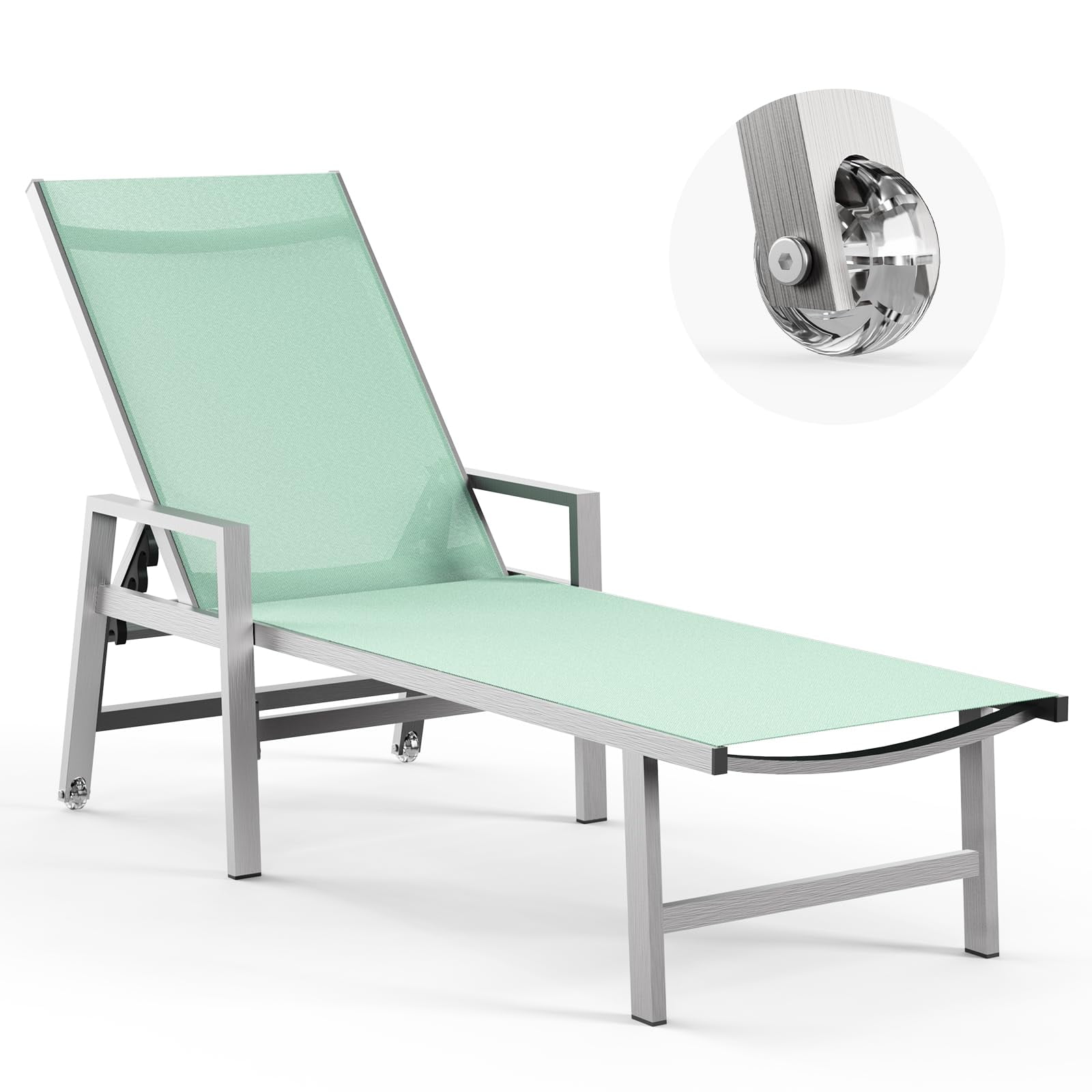 5-Position Adjustable Patio Lounge Chair, Aluminum Frame with Wheels ...