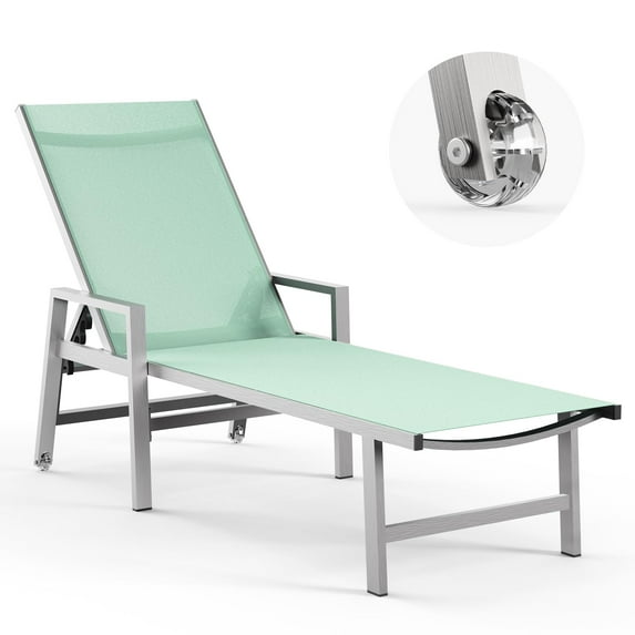 5-Position Adjustable Patio Lounge Chair, Aluminum Frame with Wheels ...