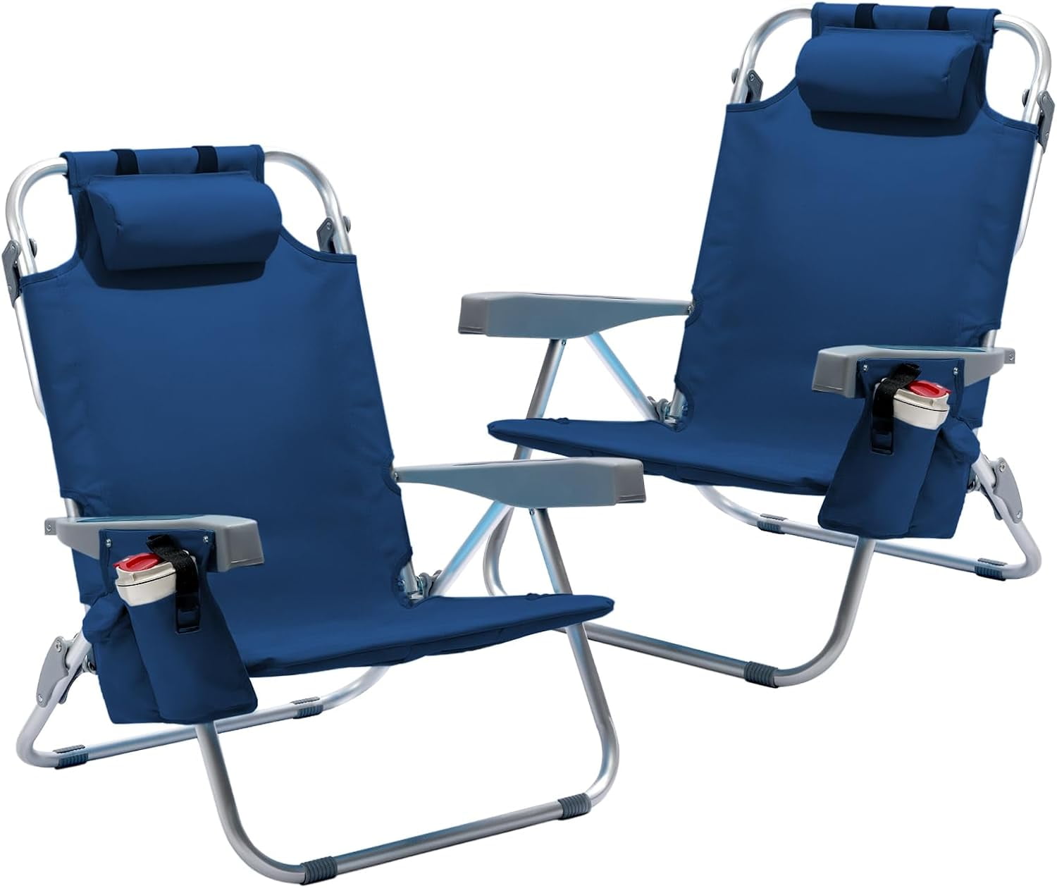 5-Position Aluminum Lay Flat Tall Backpack Beach Chairs Portable, 2 ...