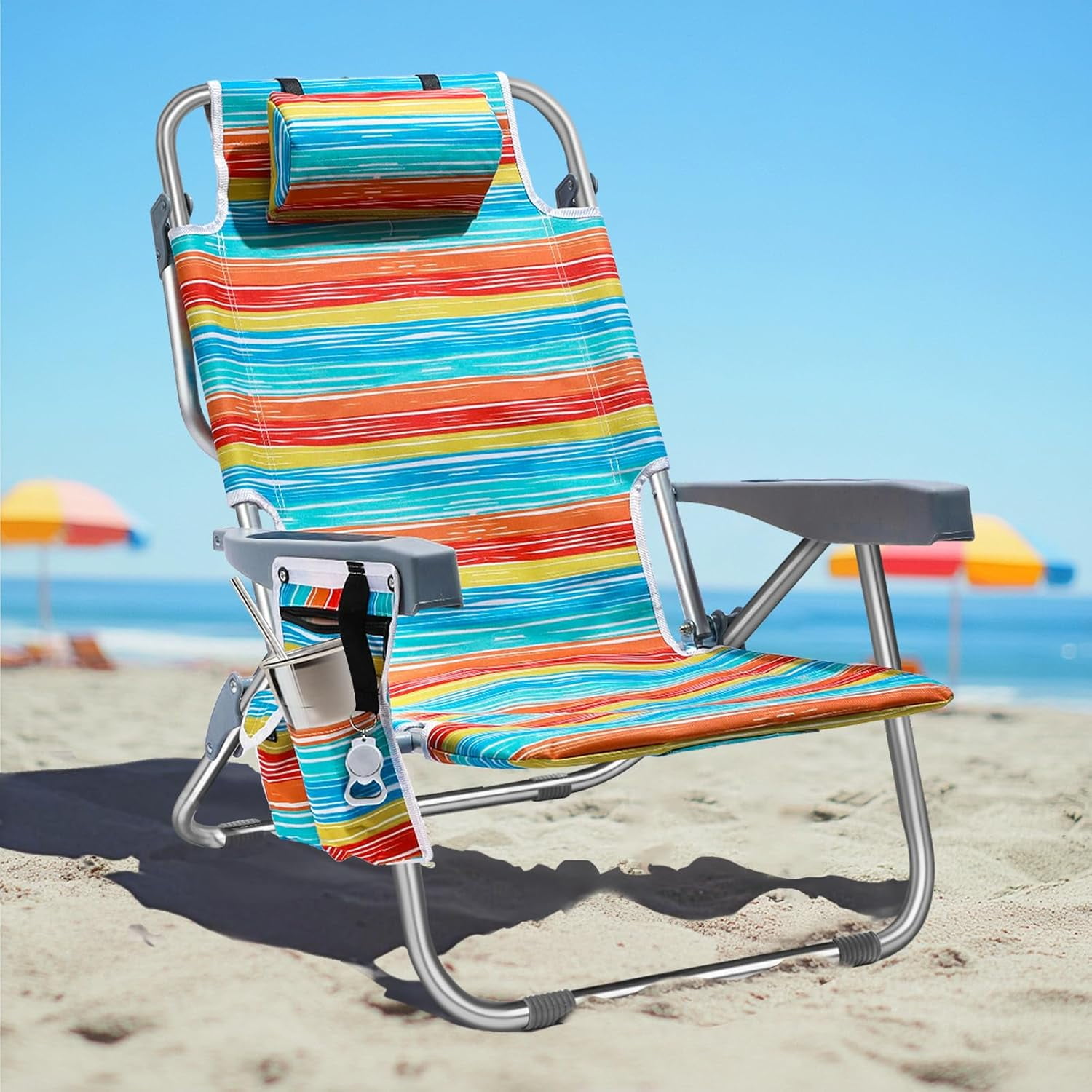 5-Position Aluminum Lay Flat Tall Beach Chair, Compact Portable ...