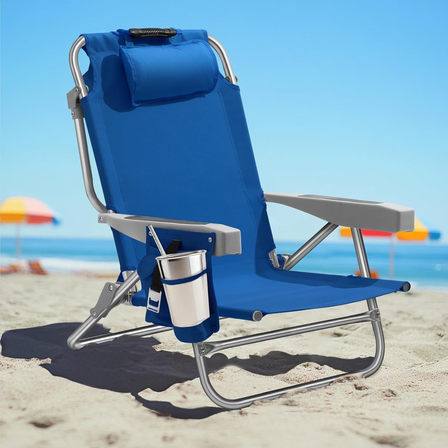 5-Position Aluminum Lay Flat Tall Beach Chair, Compact Portable ...