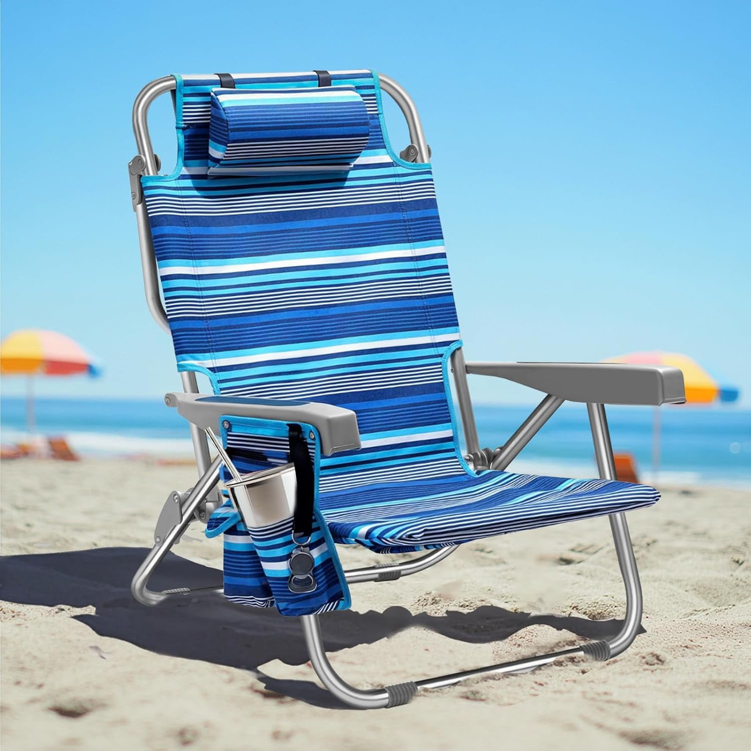 5-Position Aluminum Lay Flat Tall Beach Chair, Compact Portable ...