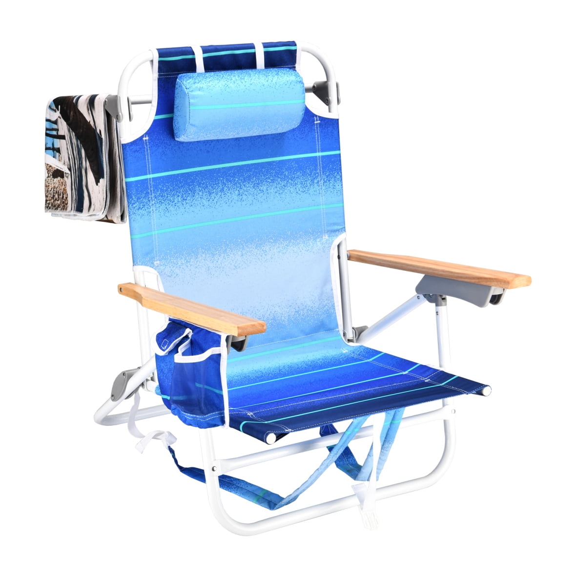 5-Position Beach Chair with Cup Holder for Adults, Lightweight Camping ...