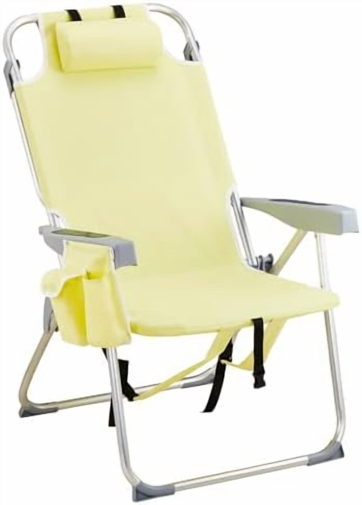 5-Position Folding Low Backpack Beach Chair with Headrest & Cup Holder ...