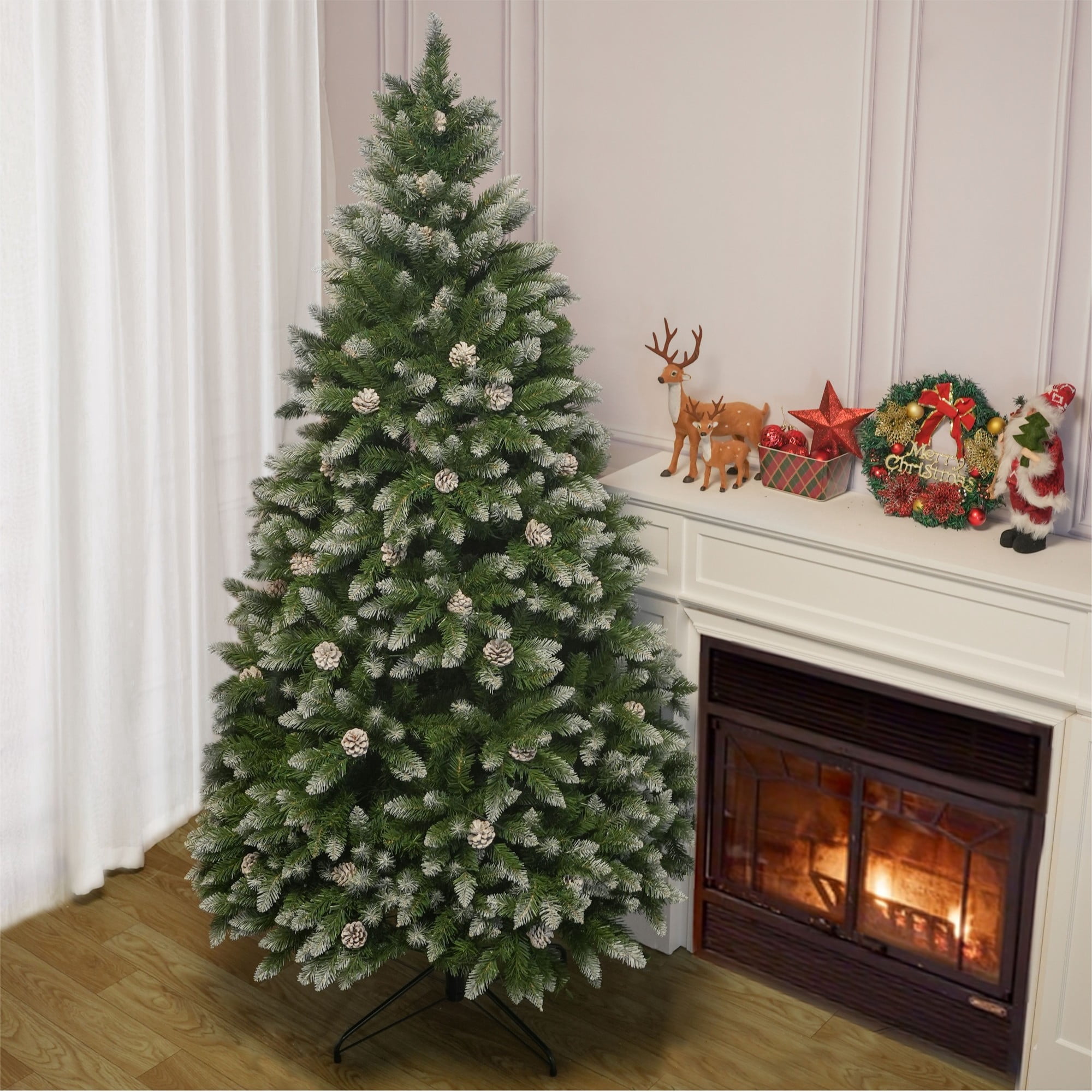 5' Premium Pine Artificial Christmas Tree with Hinged Branches & 44 ...