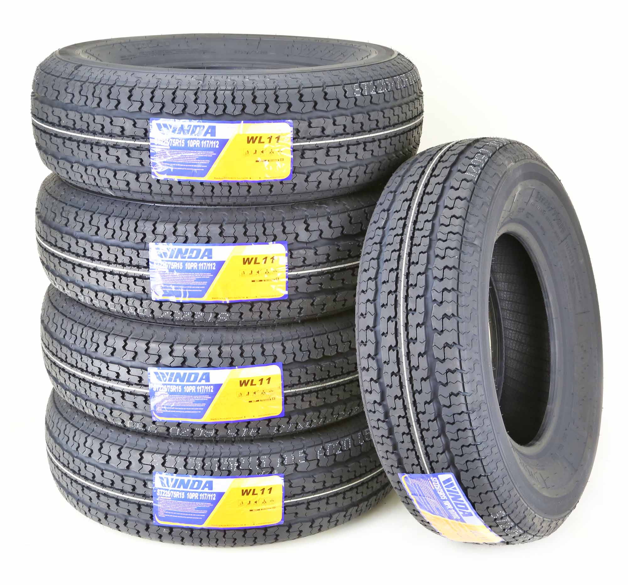 WINDA Premium Trailer Tire Set, ST225 75R15 Radial 10PR, Load Range E ...