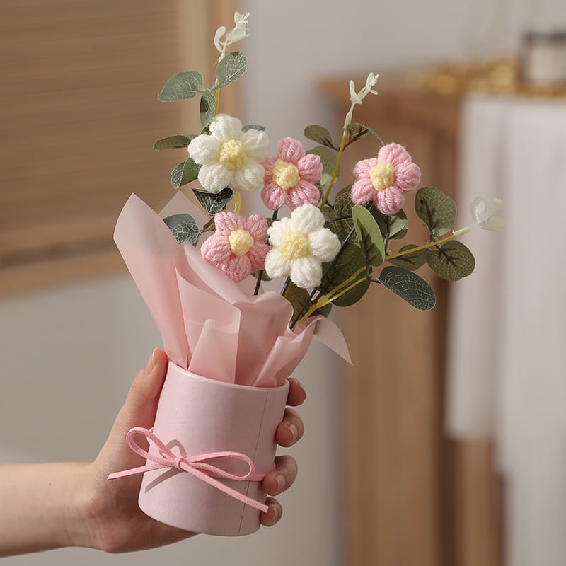 5 Puffs Barrel Valentine's Day Bouquet Wool Flower DIY Hand-woven ...