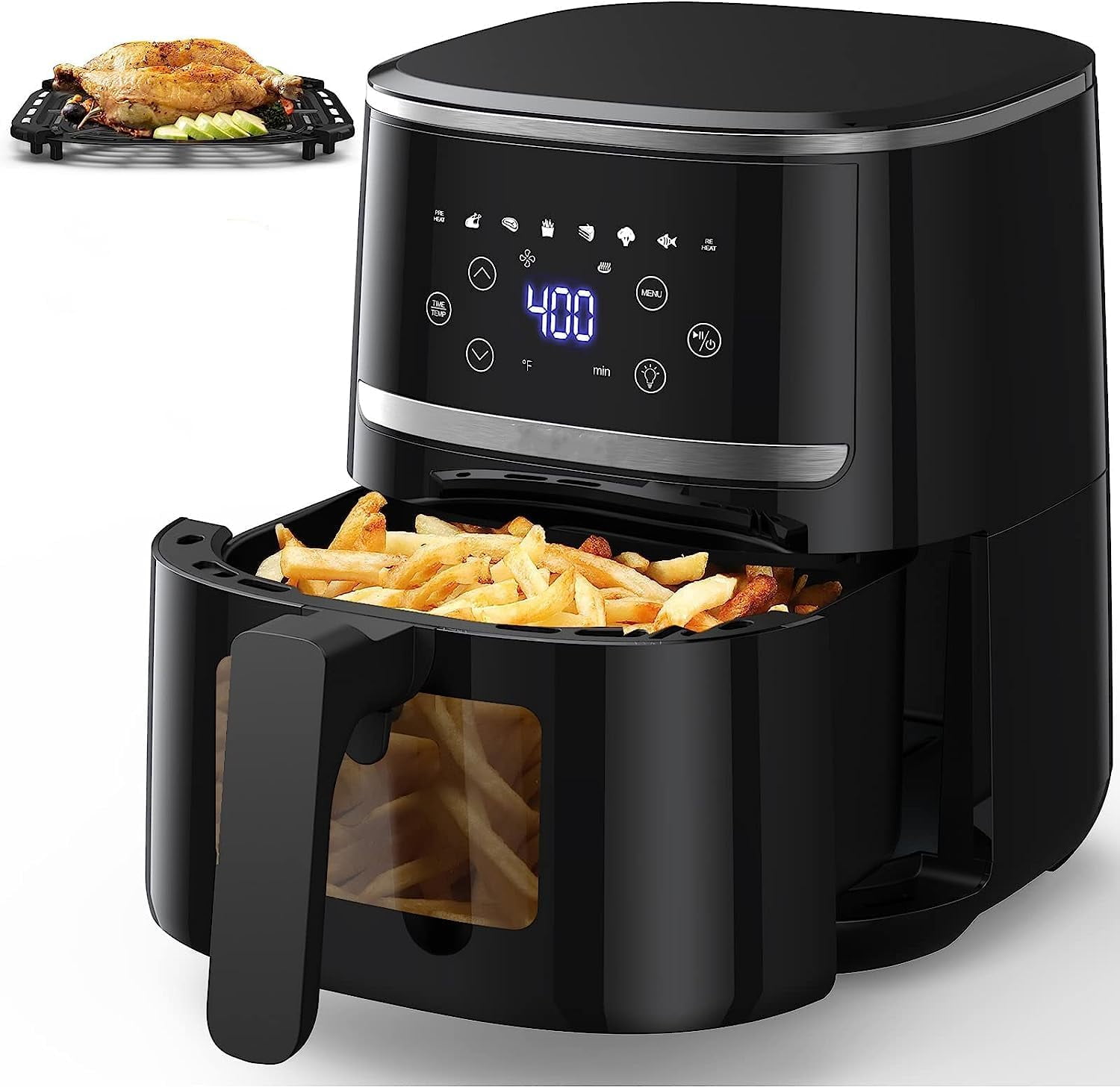5 QT Air Fryer, Air Fryer with Digital Touchscreen, Viewing Window, 8 ...
