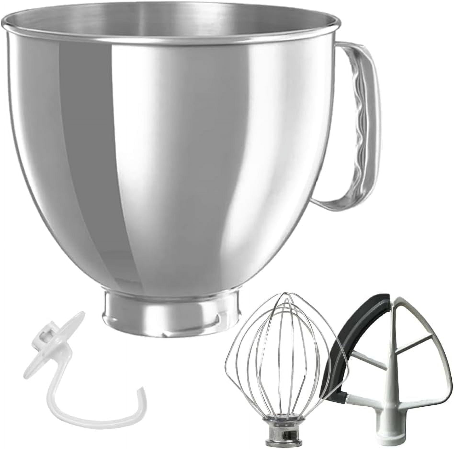 5 QT Stainless Steel Mixer Bowl With K45WW Wire Whip,K45DH Dough Hook ...