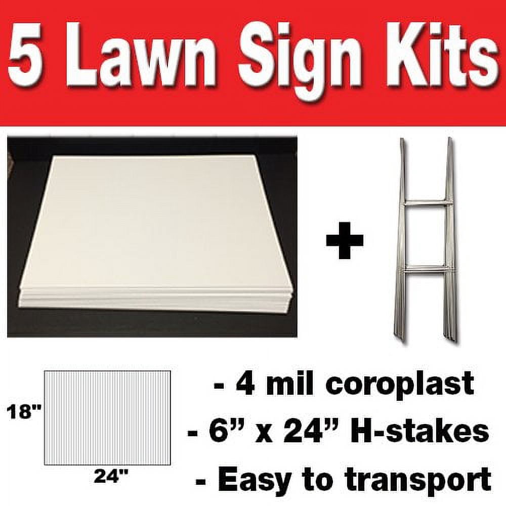 5-Pack 18x24 Corrugated Plastic Blank Lawn Signs with H-Stakes ...