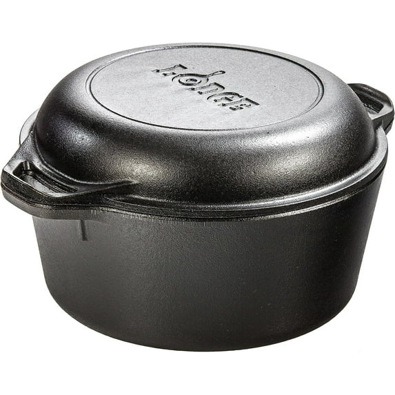 5 Quart Cast Iron Double Dutch Oven – Pre-Seasoned – Lid Converts to 10 ...
