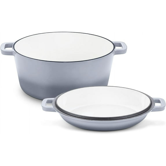 5 Quart Enameled Cast Iron Dutch Oven, 2-In-1 Dutch Oven Pot Cookware ...