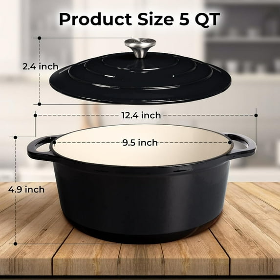 5 Quart Enameled Cast Iron Dutch Oven Pot with Lid – Premium Durability ...
