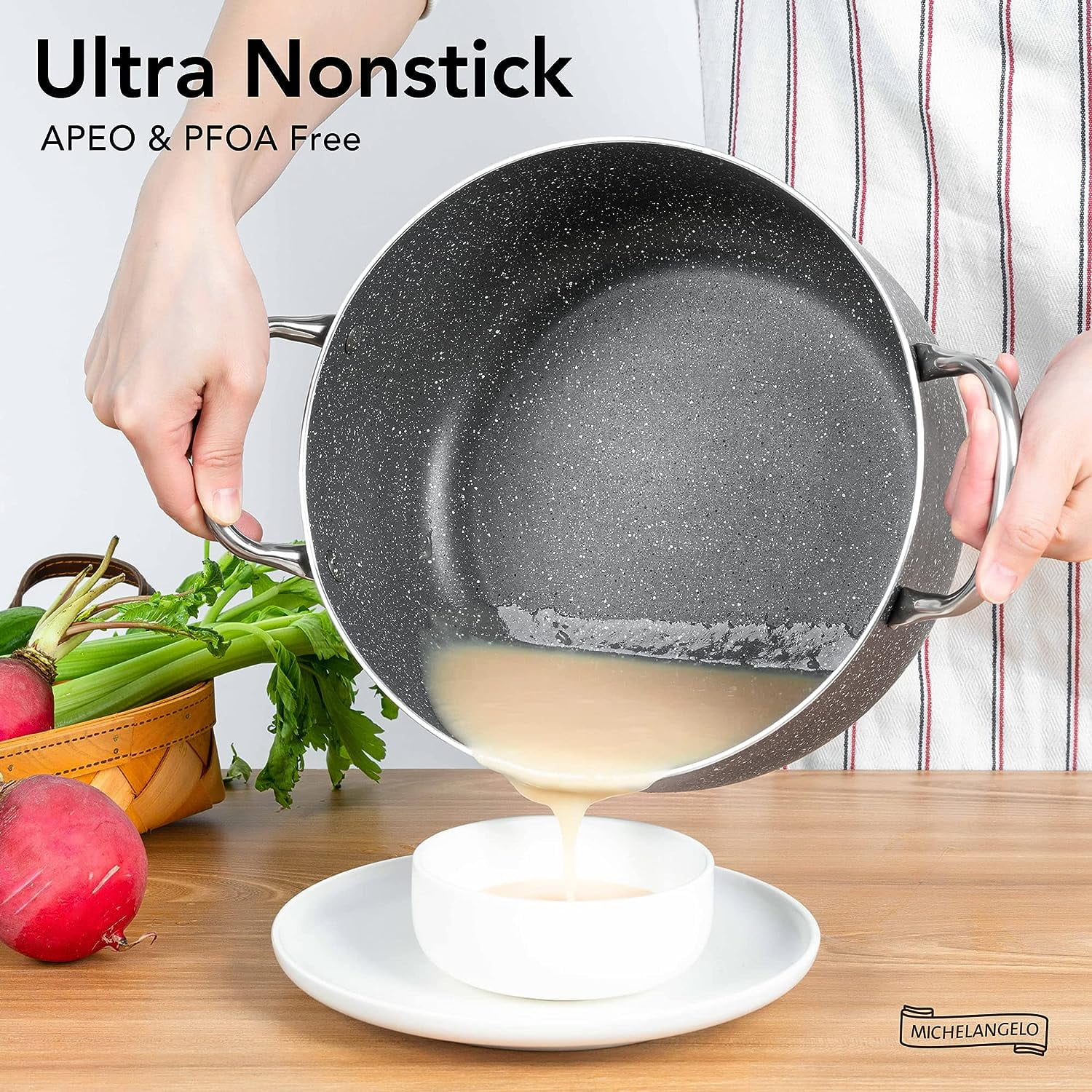 5 Quart Nonstick Stock Pot with Lid, Induction Compatible, Oven Safe ...