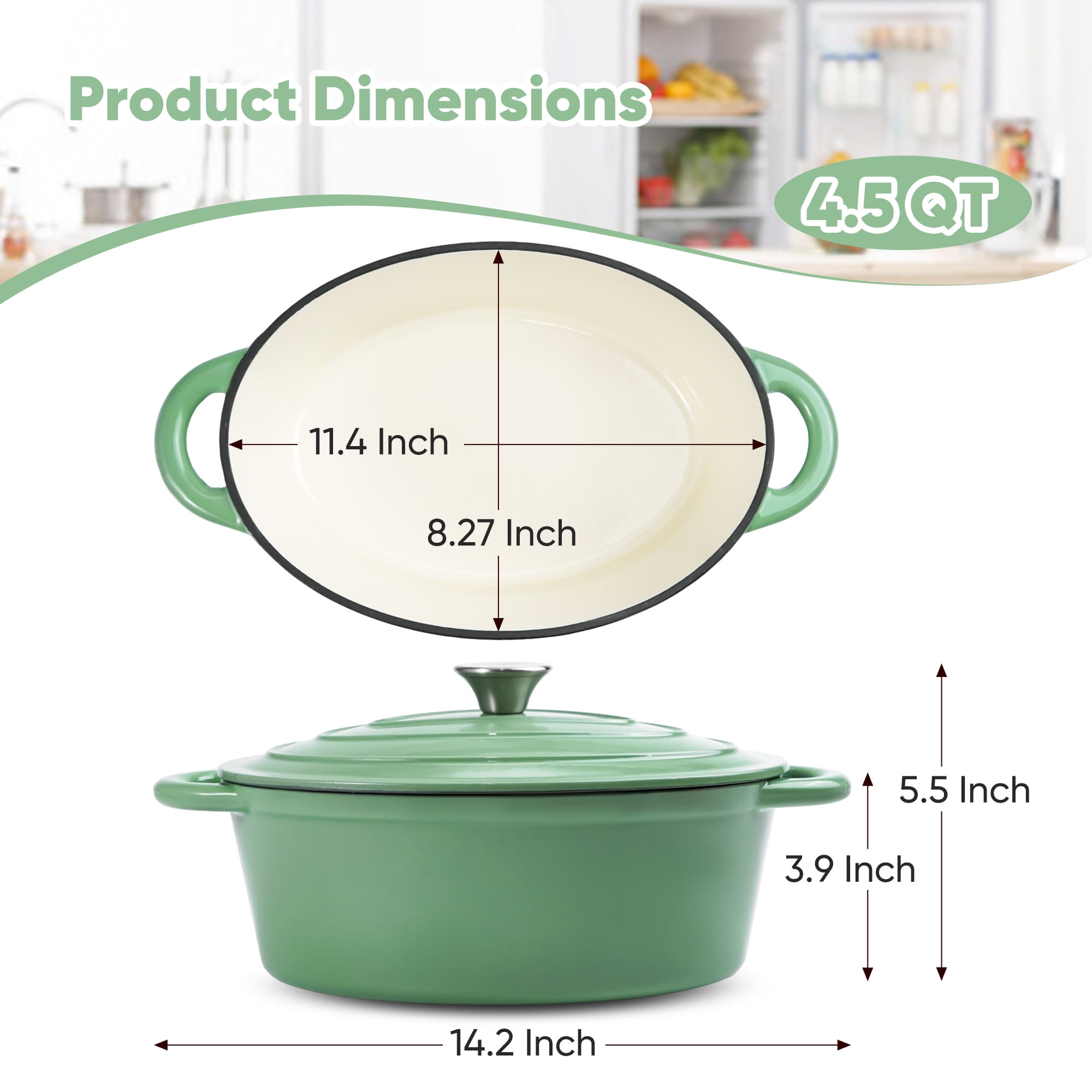 5 Quart Oval Enameled Cast Iron Dutch Oven Pot with Lid, Oven Safe up ...
