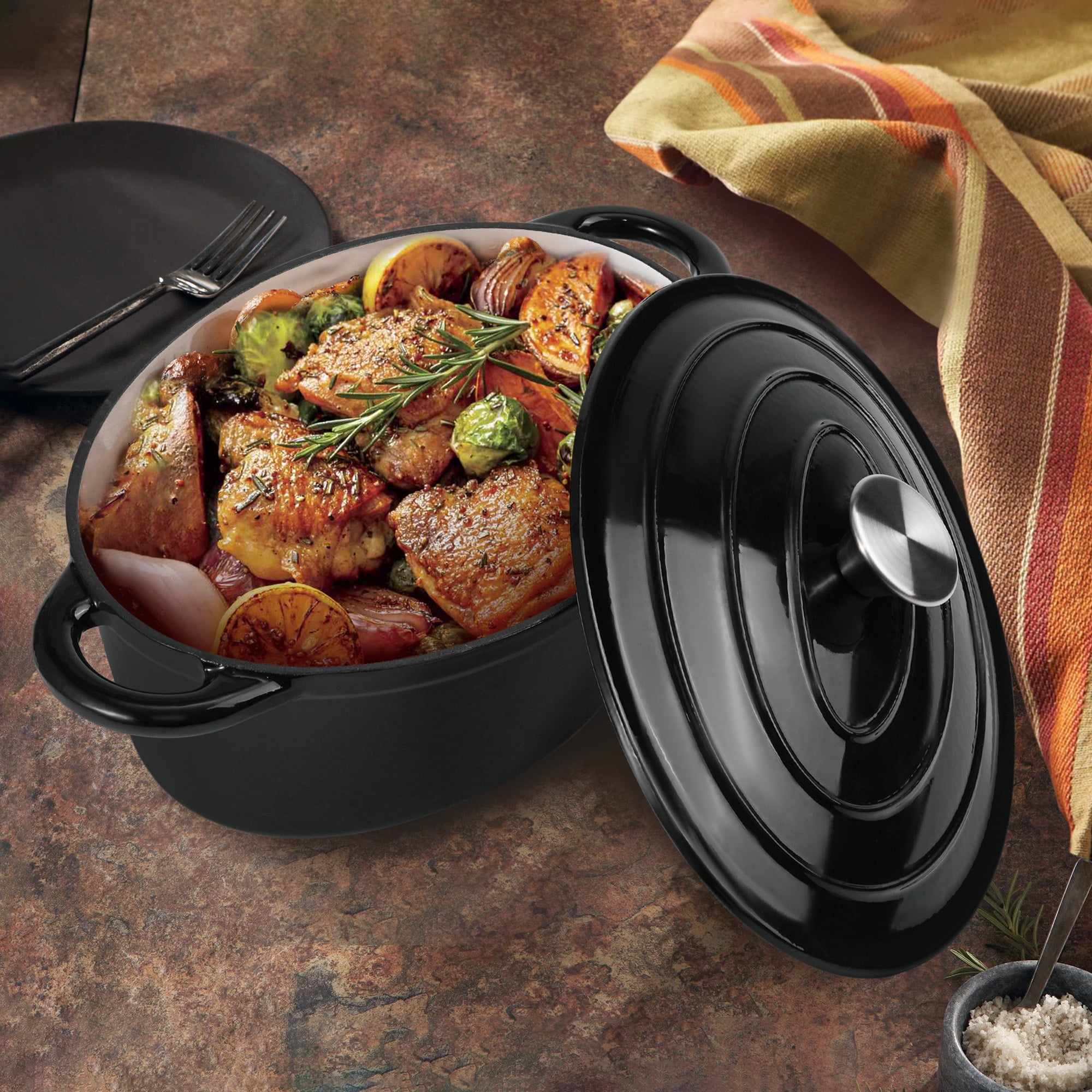5 Quart Oval Enameled Cast Iron Dutch Oven Pot with Lid, Oven Safe up ...