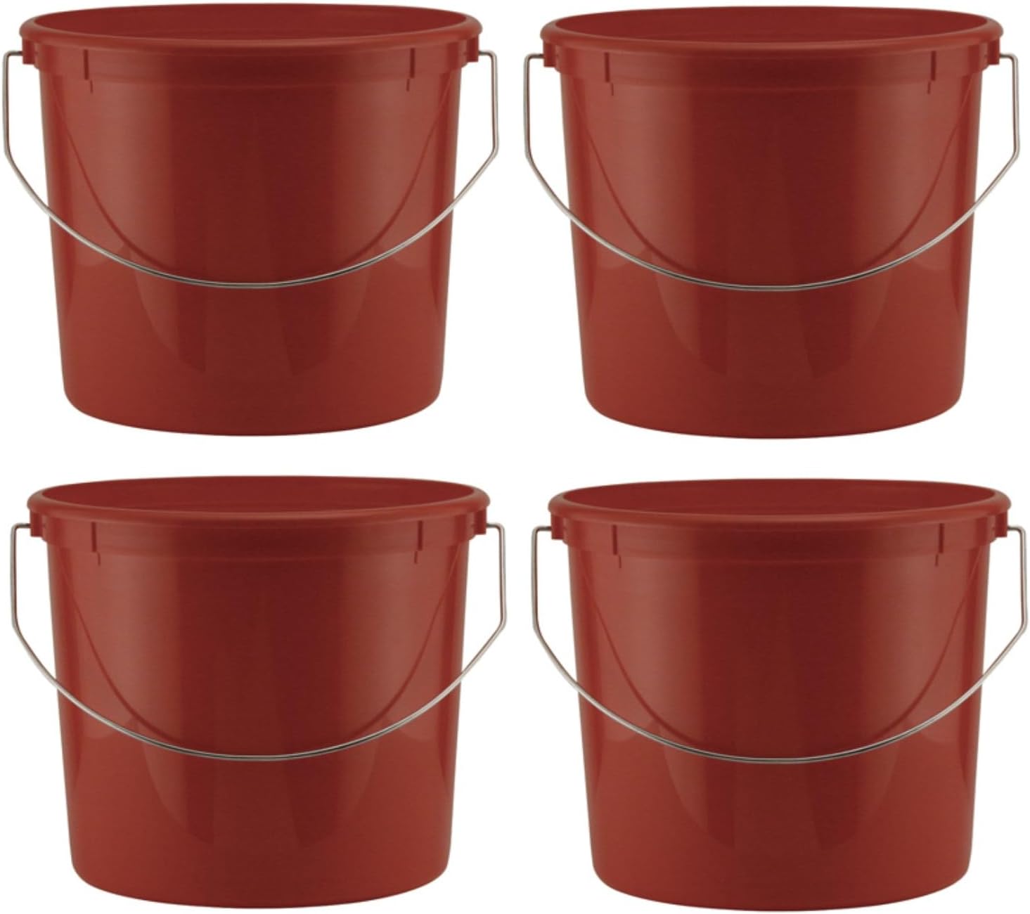 5 Quart Red Plastic Reinforced Rim Paint Pail Bucket - Pack of (4 ...