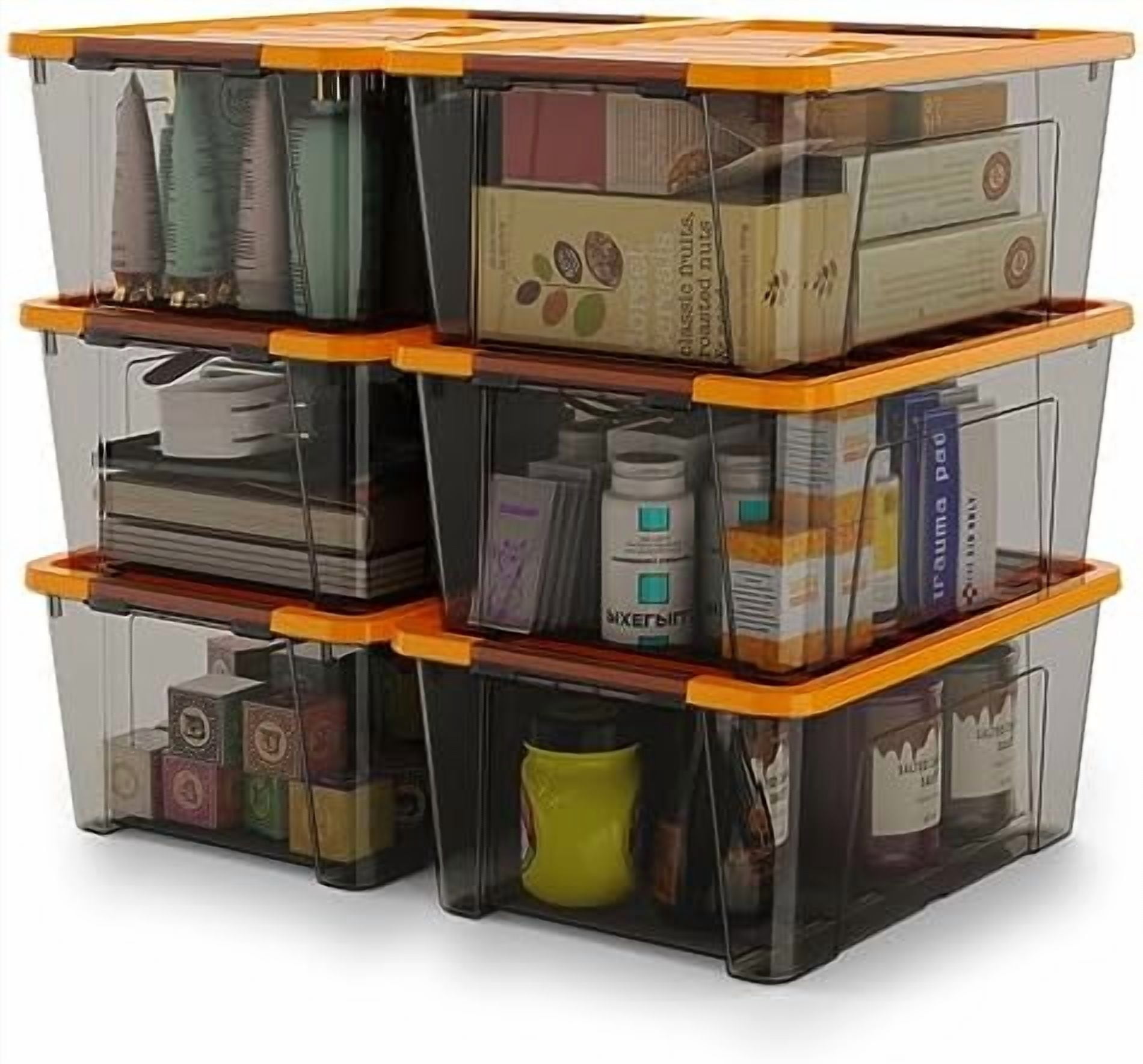 5-Quart Small Storage Container Bin with Orange Secure Lid and Black ...