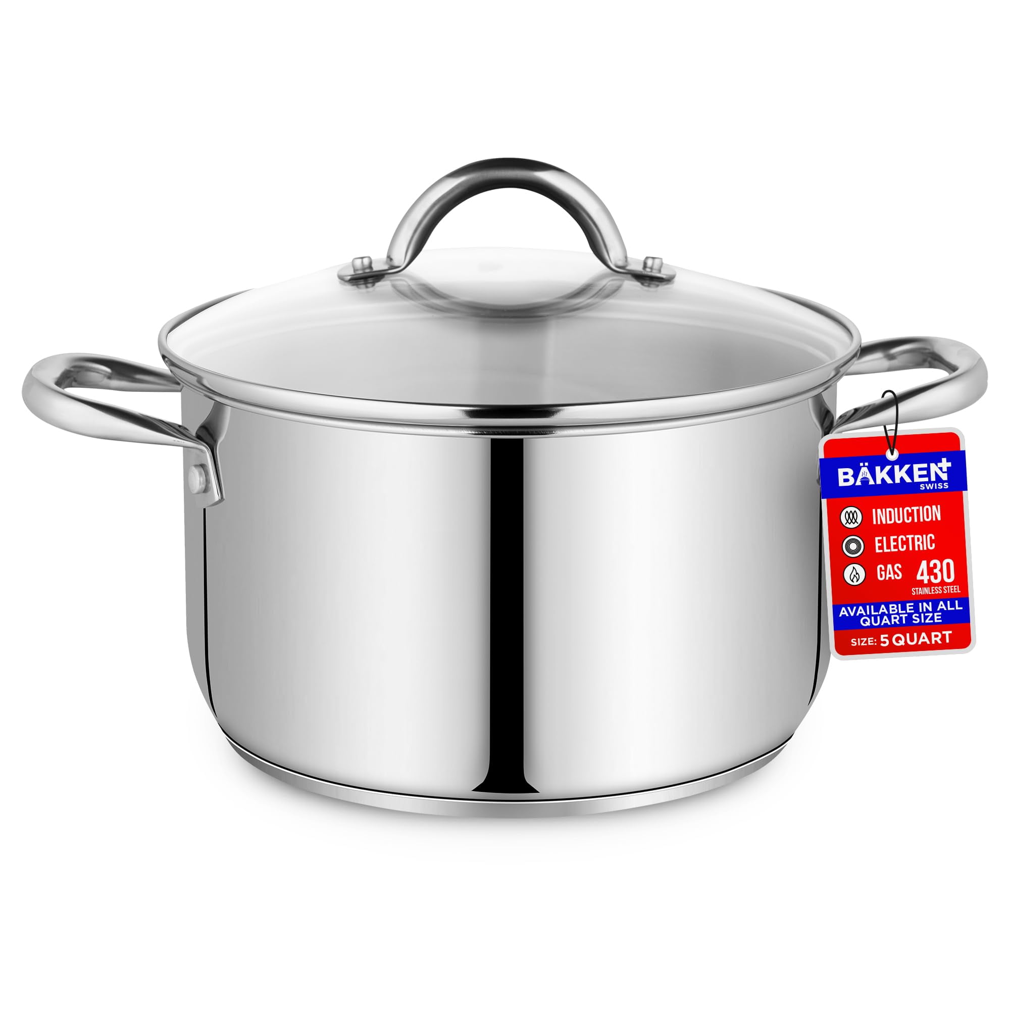 5 Quart Stainless Steel Boiling Pot with Shatterproof Lid, 18/0 Steel ...
