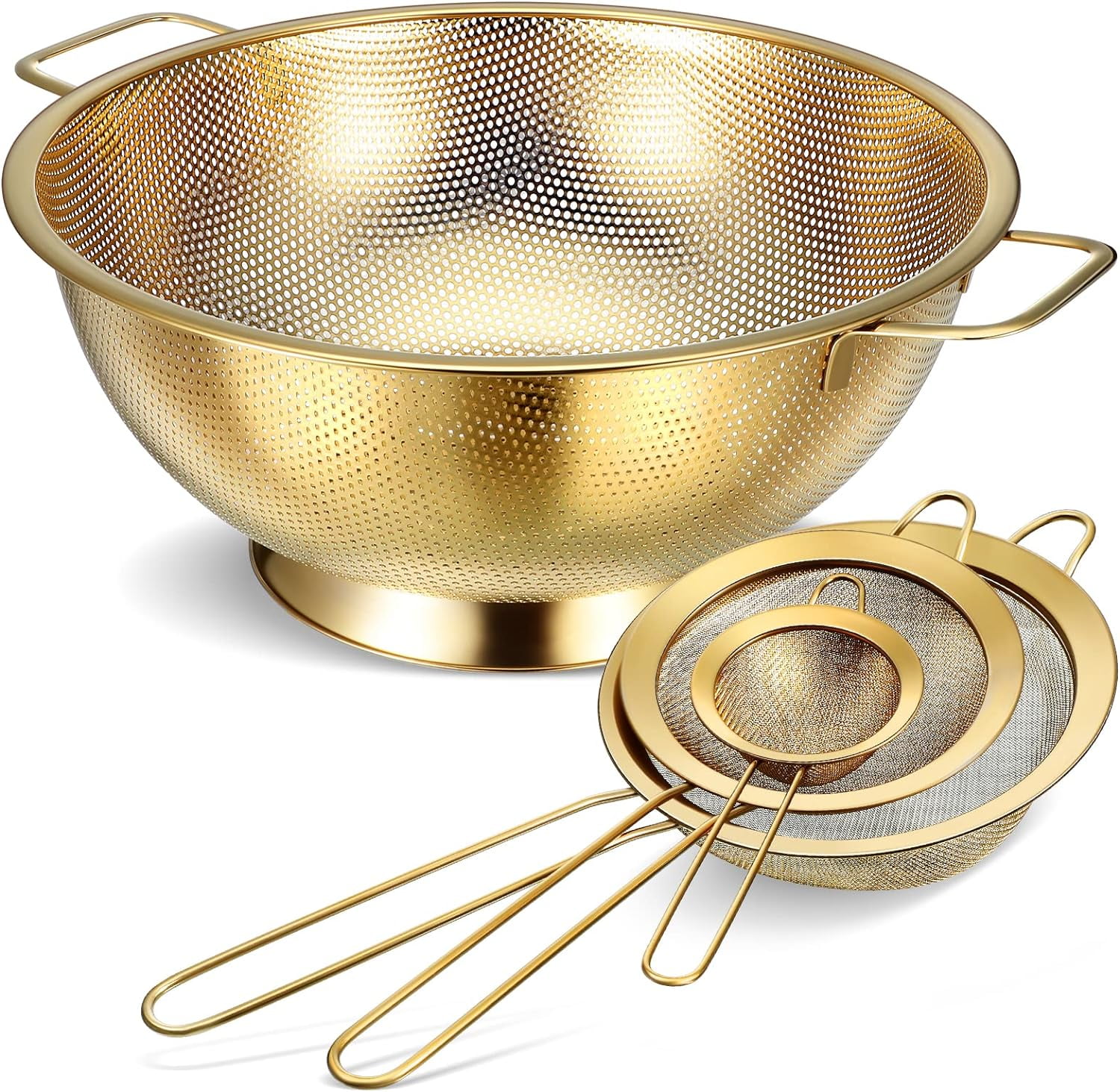 5 Quart Stainless Steel Gold Colander and Strainer Set - Easy-to-Clean ...