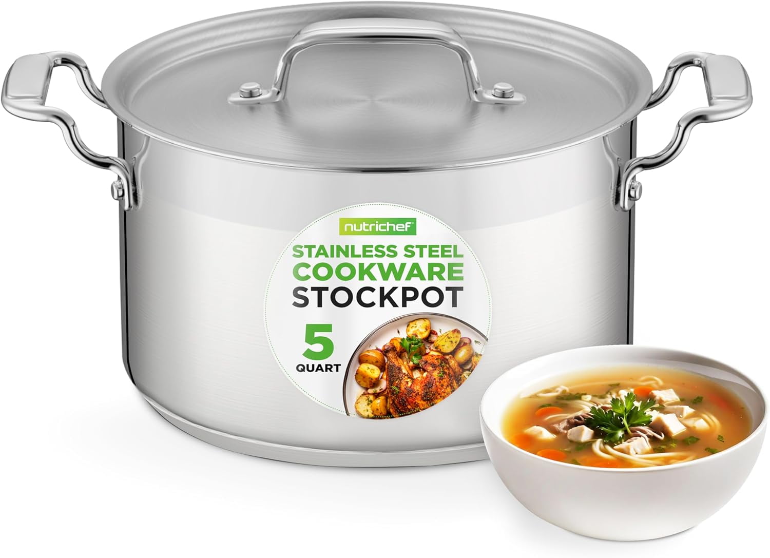5-Quart Stainless Steel Stockpot with Lid. Large Capacity Stainless ...
