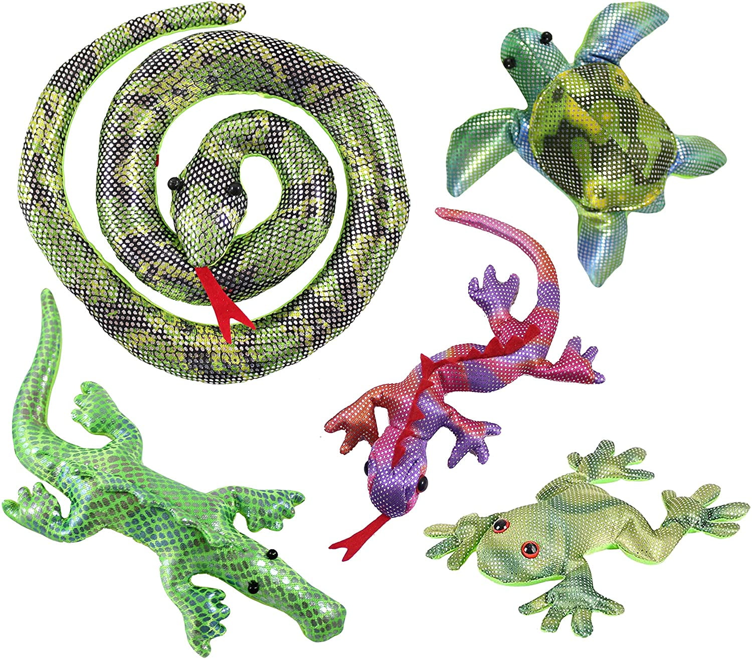 5 Reptile Set - Sand Filled Animal Toy - Snake, Turtle, Lizard ...