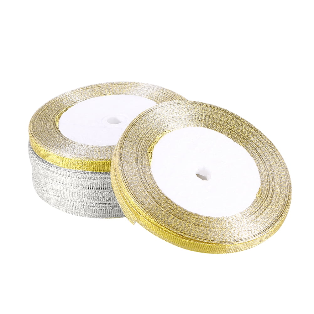 5 Rolls of 0.6cm 25 Yard Glitter Ribbons Metallic Color Ribbons Cake ...