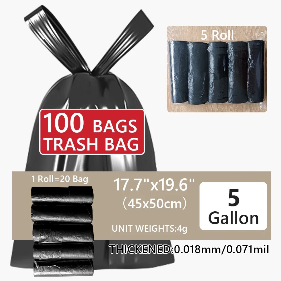 5 Rolls/100 Counts Small Garbage Bags for Office, Kitchen,Bedroom Waste ...