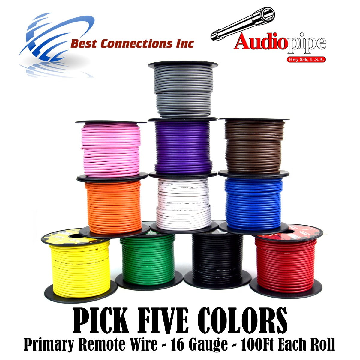 5 Rolls 100' Feet 16 GA Primary Remote Wire Auto Power Cable Stranded ...
