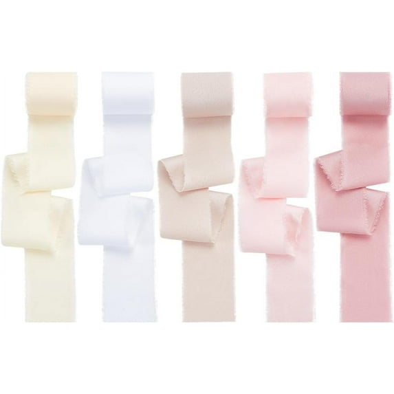 5 Rolls 5 Colors Polyester Frayed Ribbon Raw Edged Ribbon Decorating ...