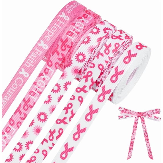 5 Rolls 5 Styles Polyester Awareness Ribbon Printed Grosgrain Ribbon ...