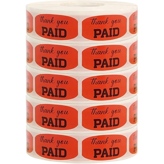 5 Rolls 5000 Pcs Paid Thank You Stickers, 1.5 x 0.75 in Orange Self ...