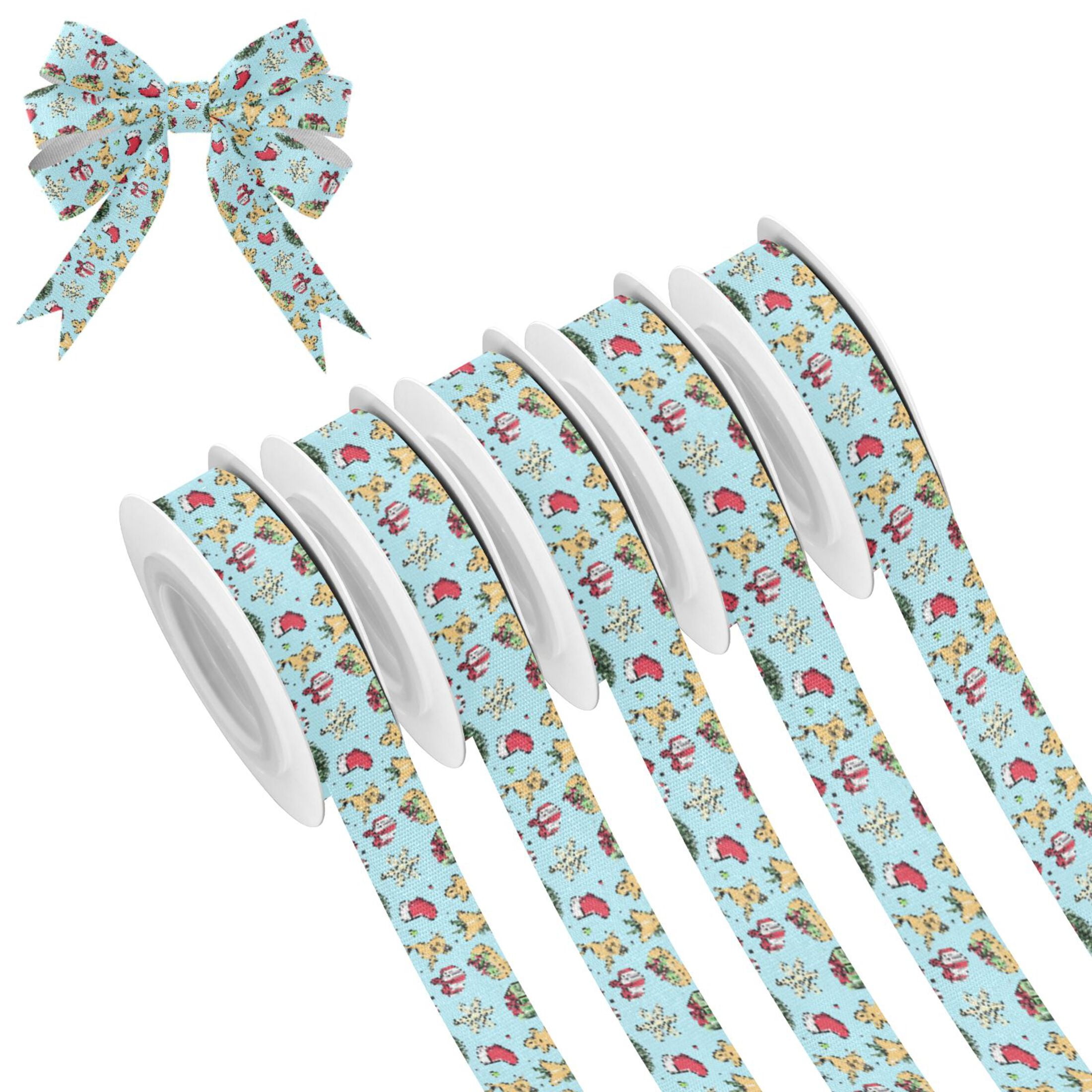 5 Rolls Christmas Ribbon 1.5 inch Wide Decorative Ribbon for Gift ...