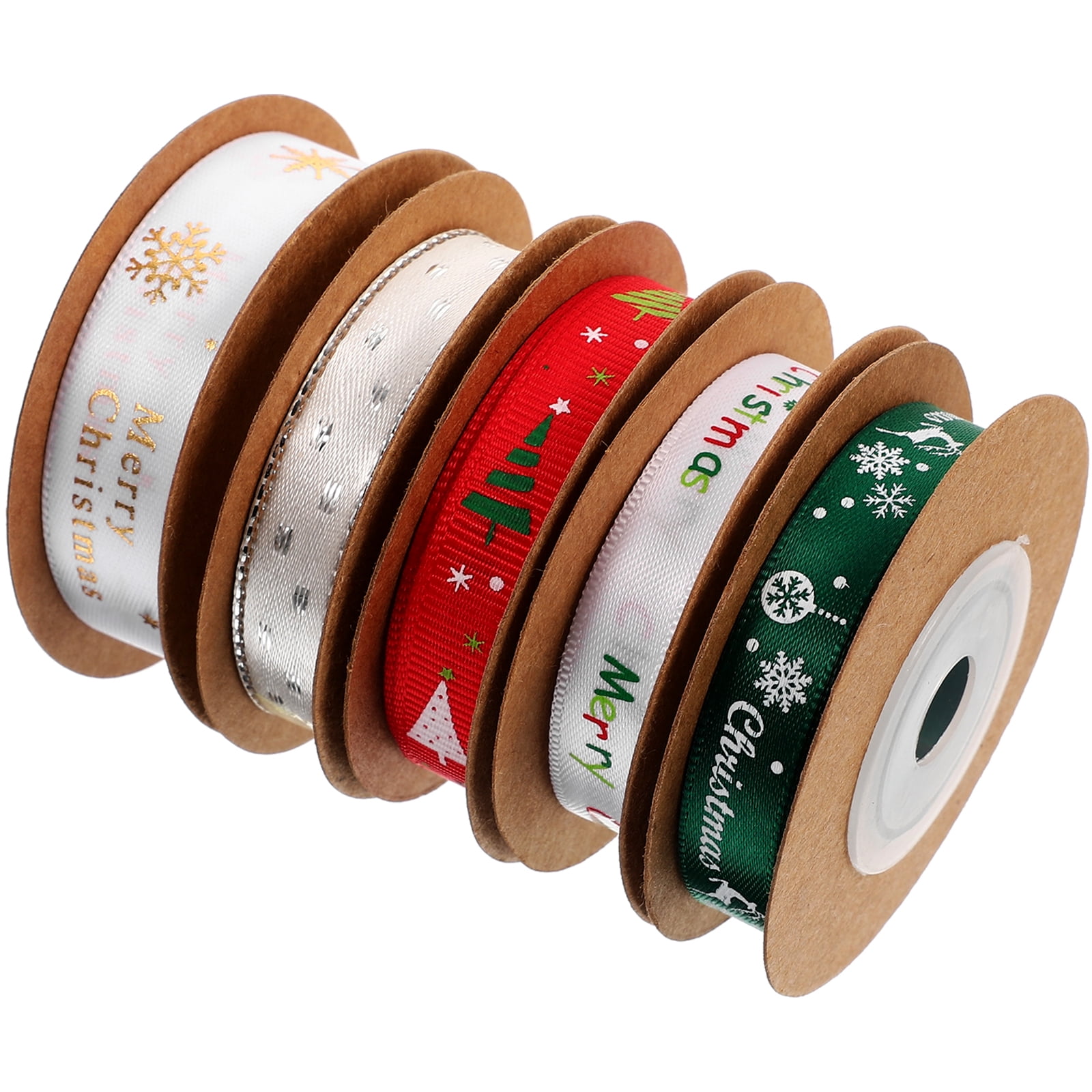 5 Rolls Christmas Ribbon Decor Wrapping Tree Polyester - Walmart.com