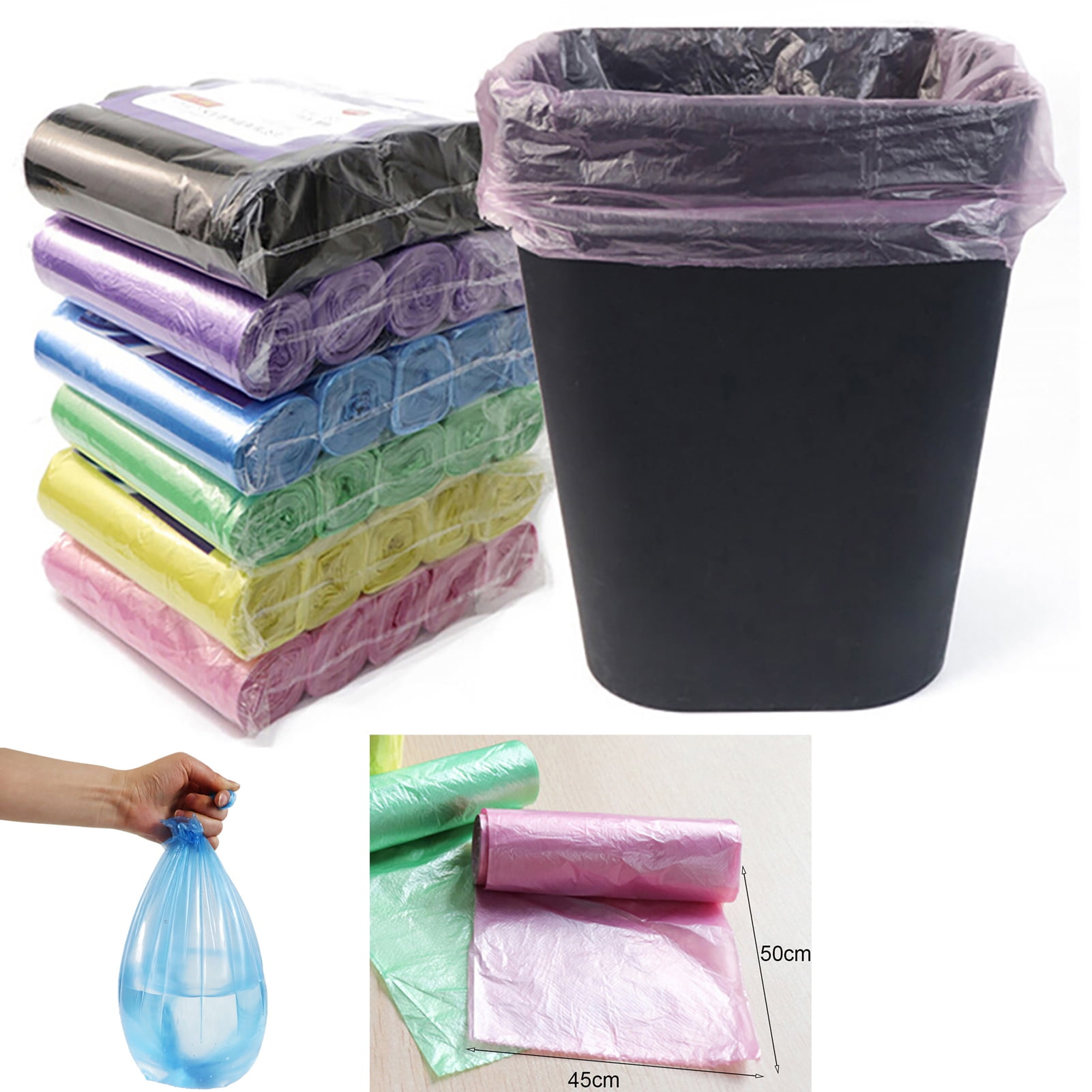 5 Rolls Flat Opening Small Trash bags, Small Garbage Bags Extra Strong ...